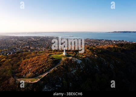 An aerial view of an obelisk during sunset in the Malecon of Santo ...