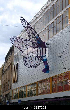 Butterfly/Monoplane on the wall of Tesco Supermarket, Old Town, Prague ...