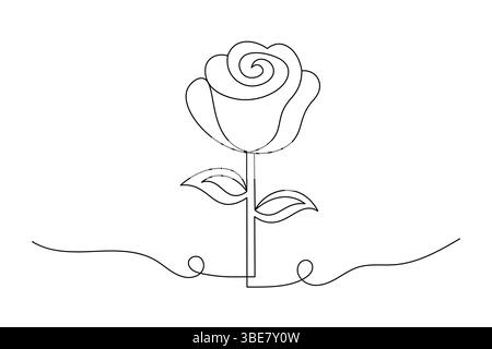 Rose Flower Continuous Line Drawing Elegant One Line Art of a Minimalist Rose. vector ...