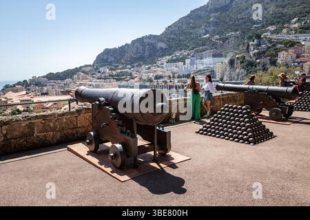 Old historical fortification in Monaco ville with cannons and ...