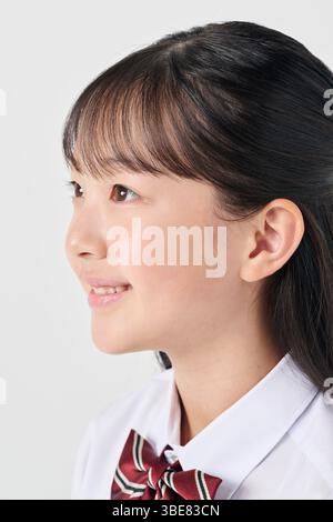 White background, Japanese Junior High School Girl, smiling Stock Photo ...