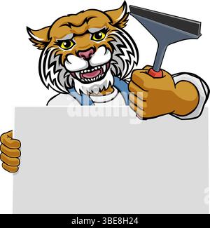 Window Cleaner Wildcat Car Wash Cleaning Mascot Stock Vector Image ...