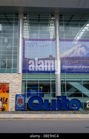 A 3-D Quito sign in front of the Quito Airport Center at Mariscal Sucre ...