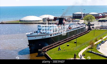 Aerial photgoraph of the Lake Michigan Car Ferry that crosses between ...