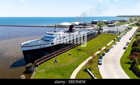 Aerial photgoraph of the Lake Michigan Car Ferry that crosses between ...