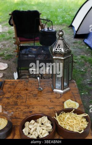 A Cooking Fire at a Medieval Style Camp Site Stock Photo - Alamy