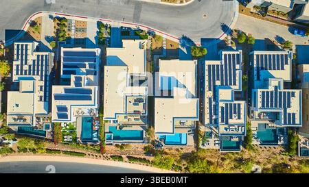 Top down view of solar panel assembly line operated by high-tech robot ...