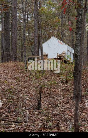 Tentrr glamping tent on a raised platform with a wooden porch at Clarko ...