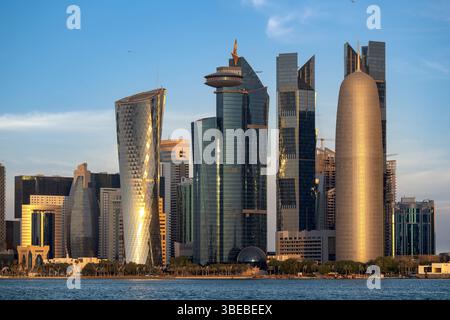 Doha Skyline view early morning. Doha Corniche beach Stock Photo - Alamy