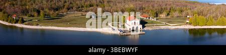 Aerial photograph of the Rock Island Boathouse, Rock Island State Park ...