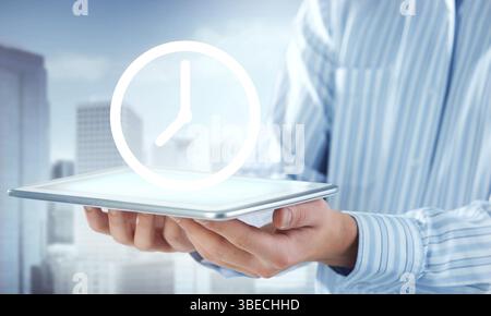 Businessman holding on hand icon of user man,woman 3D style. Internet ...