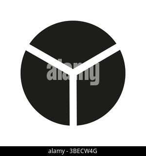 Circle divided into three equal segments. One third fraction circle ...