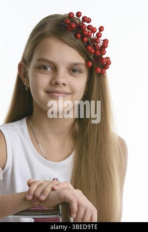 Close up portrait of teenager child girl with earrings, isolated on ...