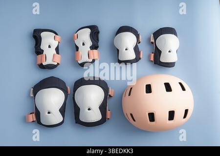 Top view of roller skates protective gear set - wrist pads in pink ...