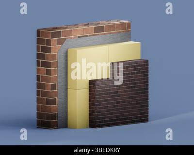 3d render of house wall insulation. Thermal materials for energy saving ...