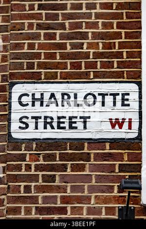 Charlotte street name on the building with W1 postcode on it. Charlotte ...