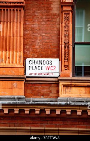 Street sign for Chandos Place, WC2, City of Westminster, London Stock ...