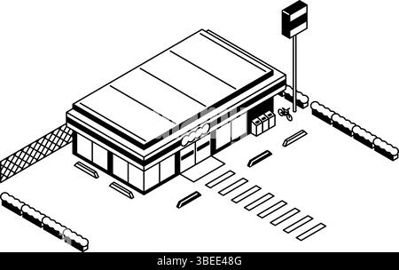 Convenience store exterior with no cars, isometric illustration with ...
