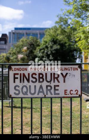 Street sign for Finsbury Square in the London Borough of Islington. The ...