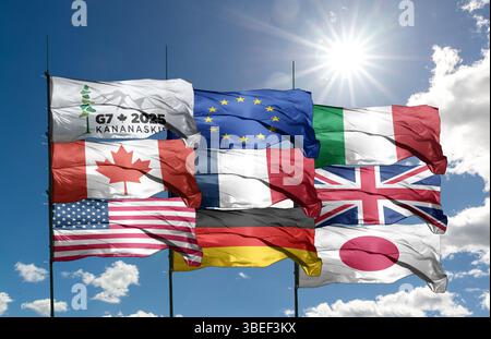 15 June 2025, Canada, Kananaskis: The logo for the G7 summit at the ...