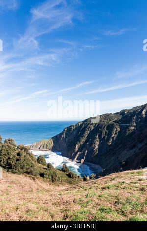View of the Cabo Mayor lighthouse and cliffs in Santander, Cantabria ...