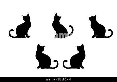 Cat Sitting Poses Silhouettes Vector – Black Feline Outline Clipart for ...
