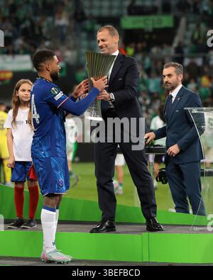 Chelsea Football Club Captain Reece James speaks at a press conference ...