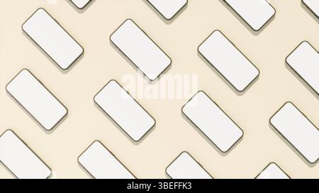 Array of realistic mobile phones for mockup. Many smartphone with blank ...