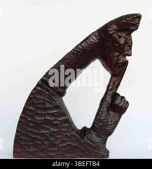 A stylized, abstract sculpture featuring a figure with distinct facial ...