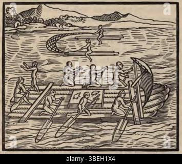 This image depicts the traditional Native method of setting gill nets ...