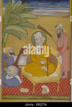 Guru Nanak Seated on a Terrace With Bala and Mardana Stock Photo - Alamy