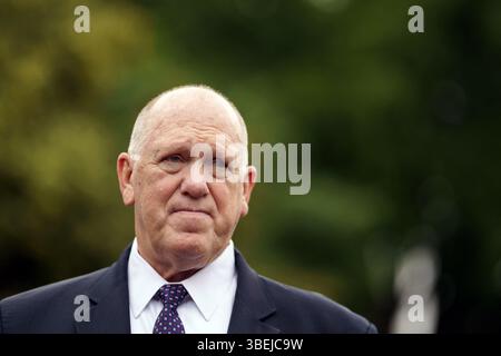 Border Czar Tom Homan speaks with members of the press outside the West ...