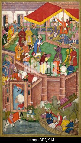 This painting depicts the Mughal Emperor Humayun receiving the head of ...