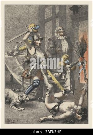 This 19th-century French illustration depicts a woman fastening a ...