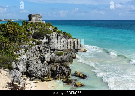 The Temple of the descending God at the ruined Mayan city in Tulum ...