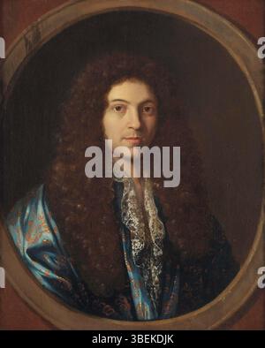 This portrait, attributed to the Circle of Pierre Mignard, shows Louis ...