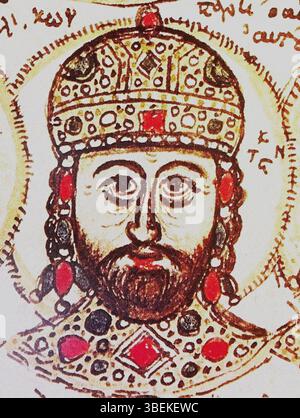 This image depicts Constantine I, the Byzantine emperor, decorating a ...