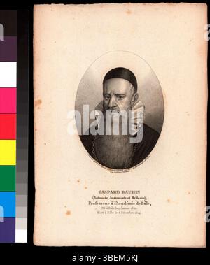 An engraving of Caspar Bauhin, created between 1614 and 1650, depicting ...