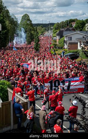 Silkeborg, Denmark. 29th May, 2025. Football fans of Silkeborg IF seen ...