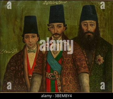 This artwork from the Qajar era depicts a young girl holding a ...