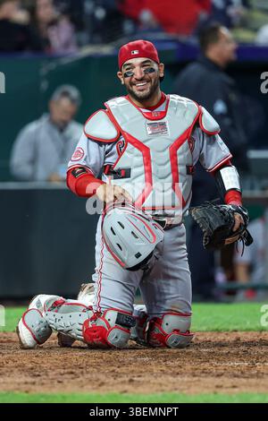 Cincinnati Reds catcher Jose Trevino walks through the dugout during a ...