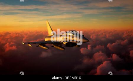 fly above clouds sunset landscape. 3d render illustration Stock Photo ...