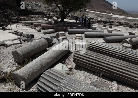 Sussita, Hippos, fallen broken marble & granite columns, ruined local ...
