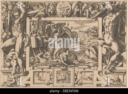 This artwork depicts the ancient Greek mythological scene of Herakles ...