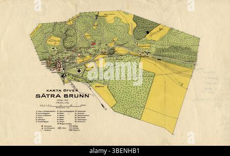 Historical map of Sätra Brunn health resort drawn by Petrus Tersmeden ...