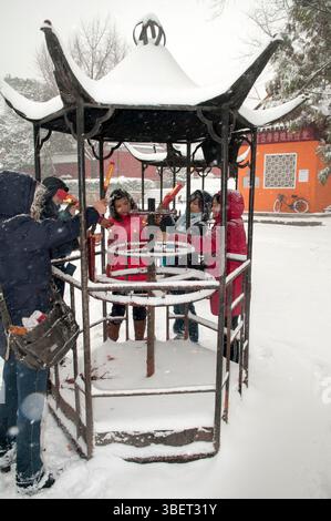 Praying in Qi Xia temple near Nanjing during a big winter snowstorm ...