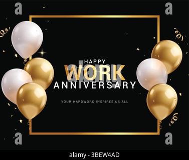 Happy work anniversary black clipart banner. Work anniversary greeting ...
