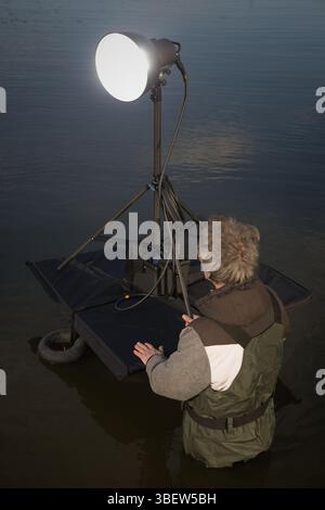 Testing of floating light stand system for on water photography Stock ...