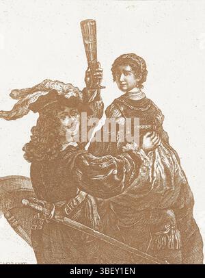 Portrait of Rembrandt and Saskia, Abraham Jacobi, after Rembrandt van ...