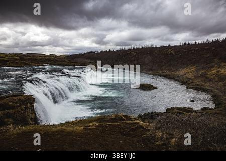Faxafoss waterfall also called the Faxi waterfall in south Iceland ...